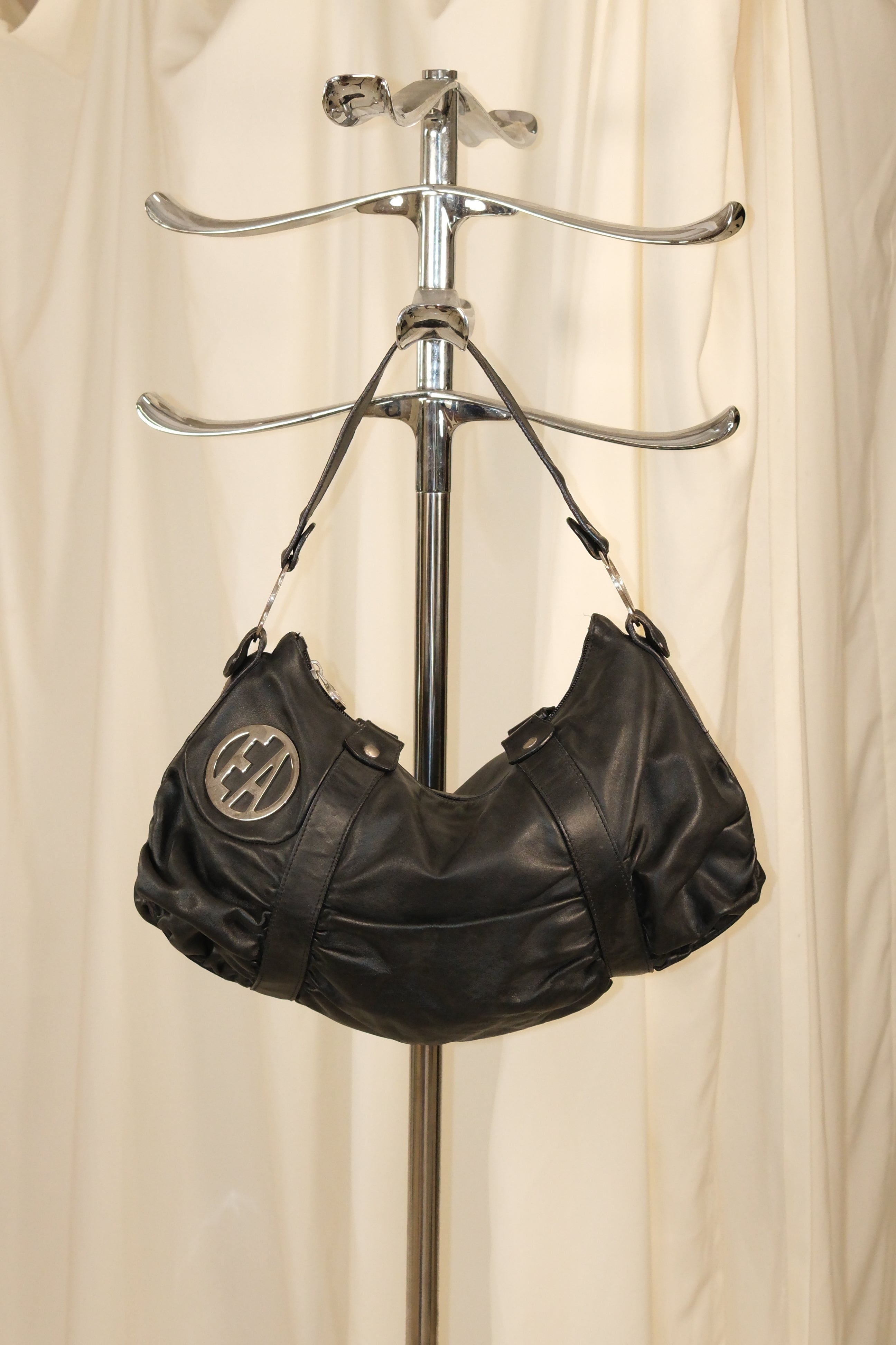 Armani Exchange leather shoulder bag with EA metal logo